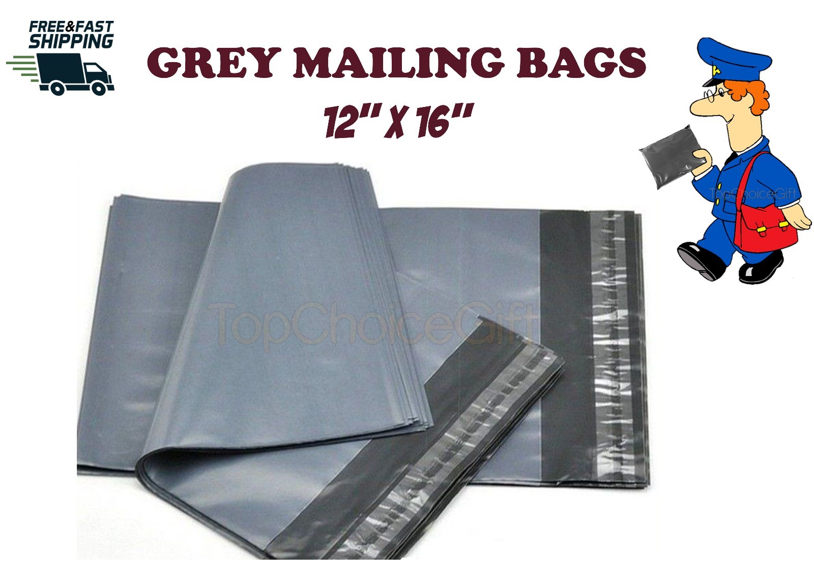 100 GREY MAILING POLY POSTAL POST PARCEL PACKAGING BAGS 12 x 16 - 12" x ...