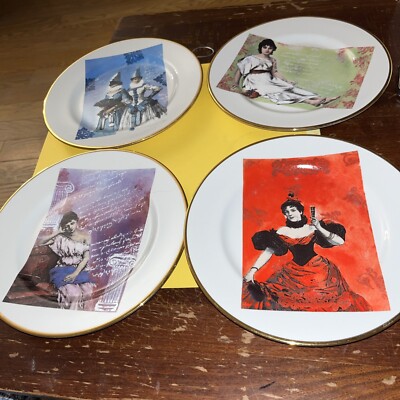 Rosanna Moulin Rouge Dessert Plates Cocktail Gold Rimmed Italy Set 4 7. ...