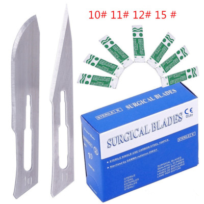 100 Pcs/Box Dental Surgical Sterilized Blades Carbon Steel Fit 3# Knife ...