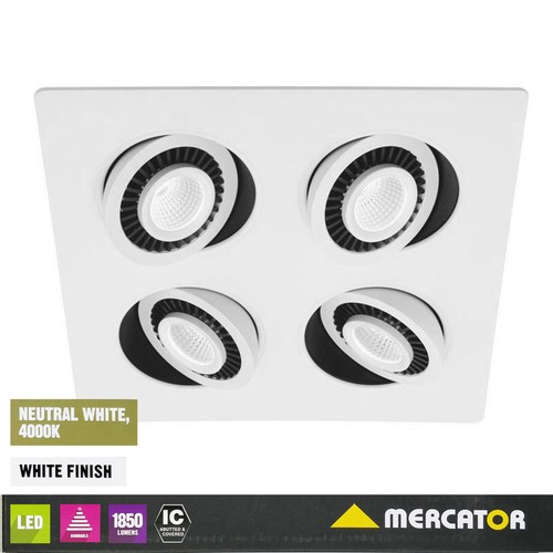 4 x 7W LED Quad Downlight Set with Adjustable Tilt Cool White 4000K ...