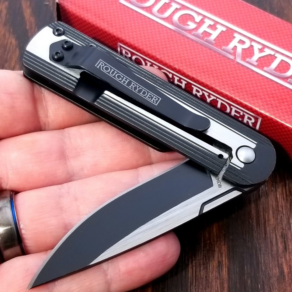 Rough Rider Knife RR2043 Tactical Flipper Frame Lock Black & Silver NIB ...