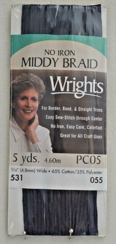 Wrights - Middy Braid - No Iron - 3/16" x 5 y - Red, Navy Blue, or ...