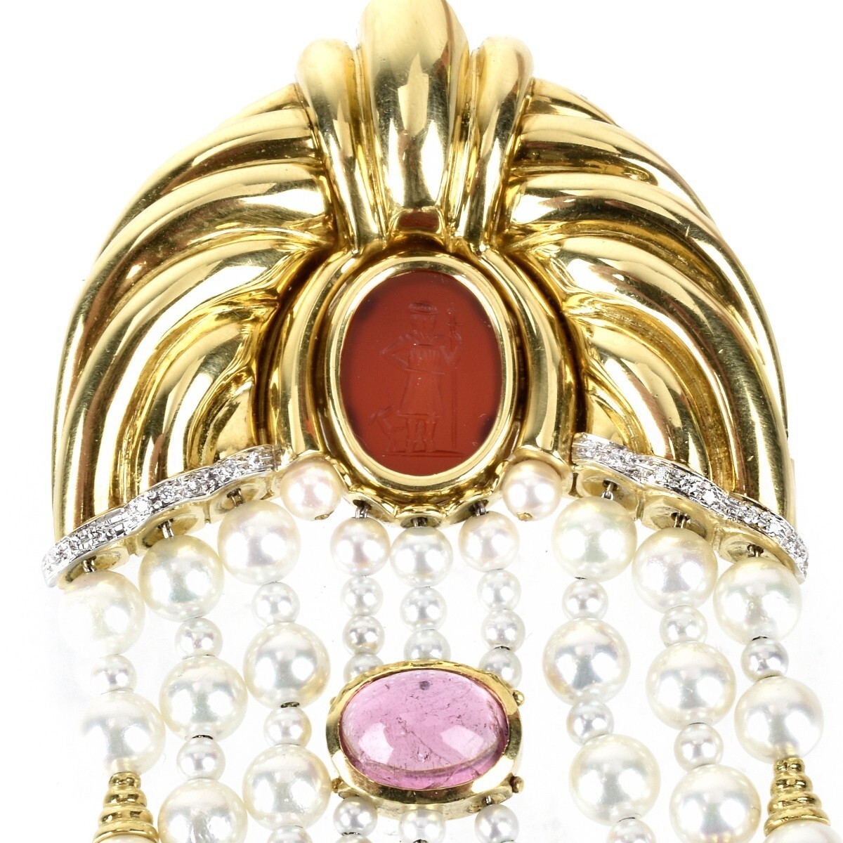 Virginia Giorelli 18kt Yellow Gold Tourmaline Pearl Brooch Pin 63.5 ...