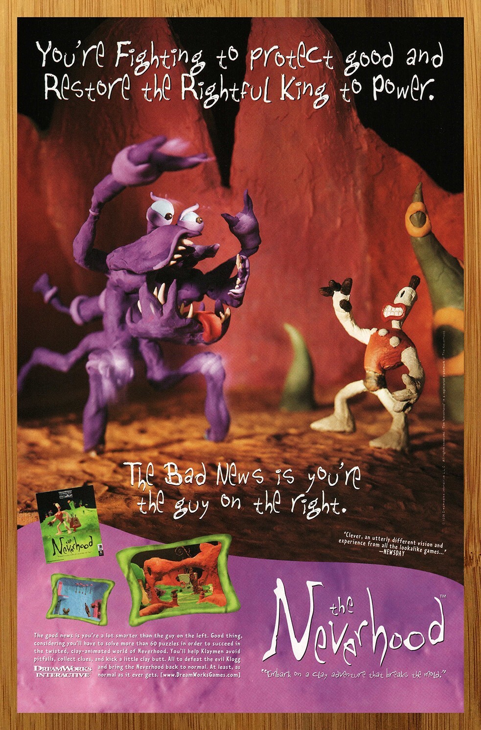 1996 The Neverhood PC Print Ad/Poster Doug Tennapel Earthworm Jim Video ...