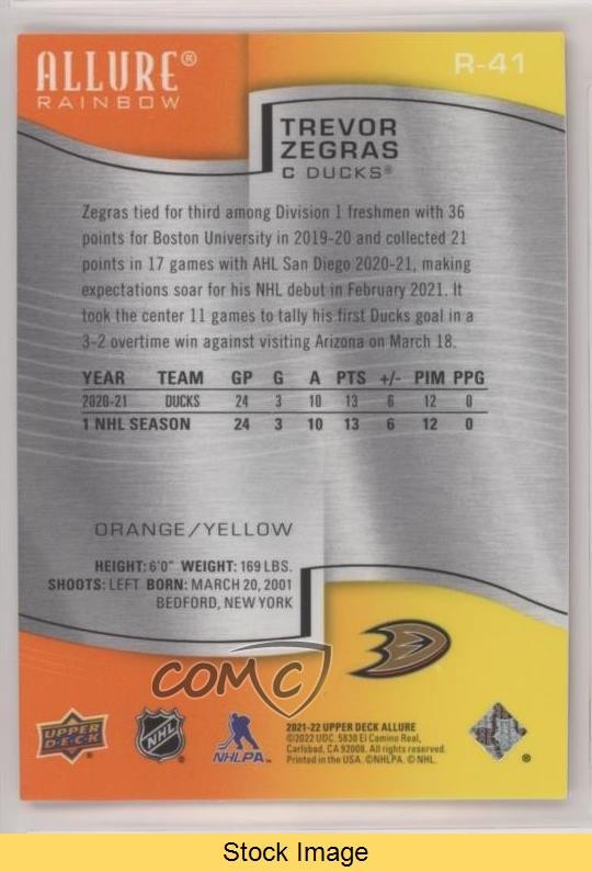 2021 Upper Deck Allure Rainbow Orange Yellow Trevor Zegras Rookie RC ...