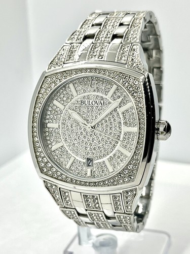 Bulova Men's Phantom 582 All Silver Swarovski Crystals Steel 40mm Watch ...