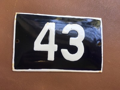 ANTIQUE VINTAGE ENAMEL SIGN HOUSE NUMBER 43 BLUE DOOR GATE STREET SIGN ...