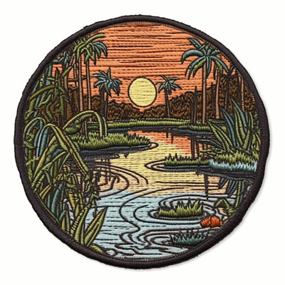 Swamp Scene Patch Iron-on Applique Nature Badge Everglades Bayou River ...