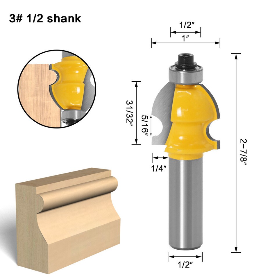1/2" Shank Casing Base Molding Router Bit Woodwork Tenon Cutter Set W ...