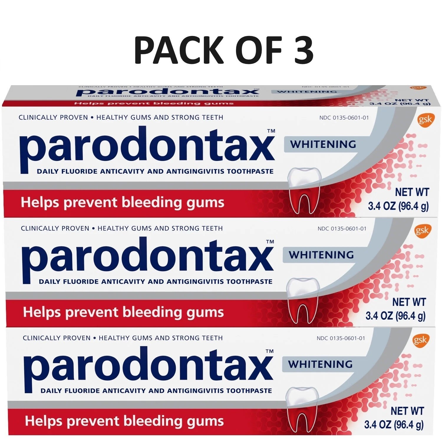 Parodontax Teeth Whitening Toothpaste for Bleeding Gums 3.4 oz 3 PACK ...