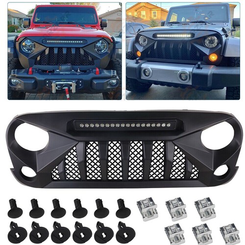 Front Matte Black Grill Grille w/LED Off Road Lights For 2007-2018 Jeep ...