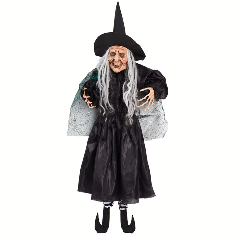 3FT Halloween Posable Wicked Witch w Spider Web Cape in GREEN, ORANGE ...