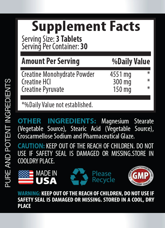 Creatine Monohydrate Powder 3X 5000mg hcl Sports Supplements 90 Pills 1 ...