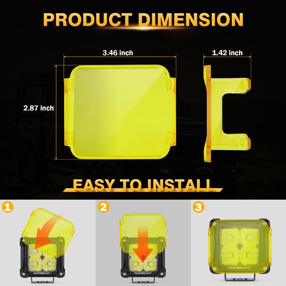 AUXBEAM Pair 3"inch Protective Amber Light Cover For LED Work Lights ...
