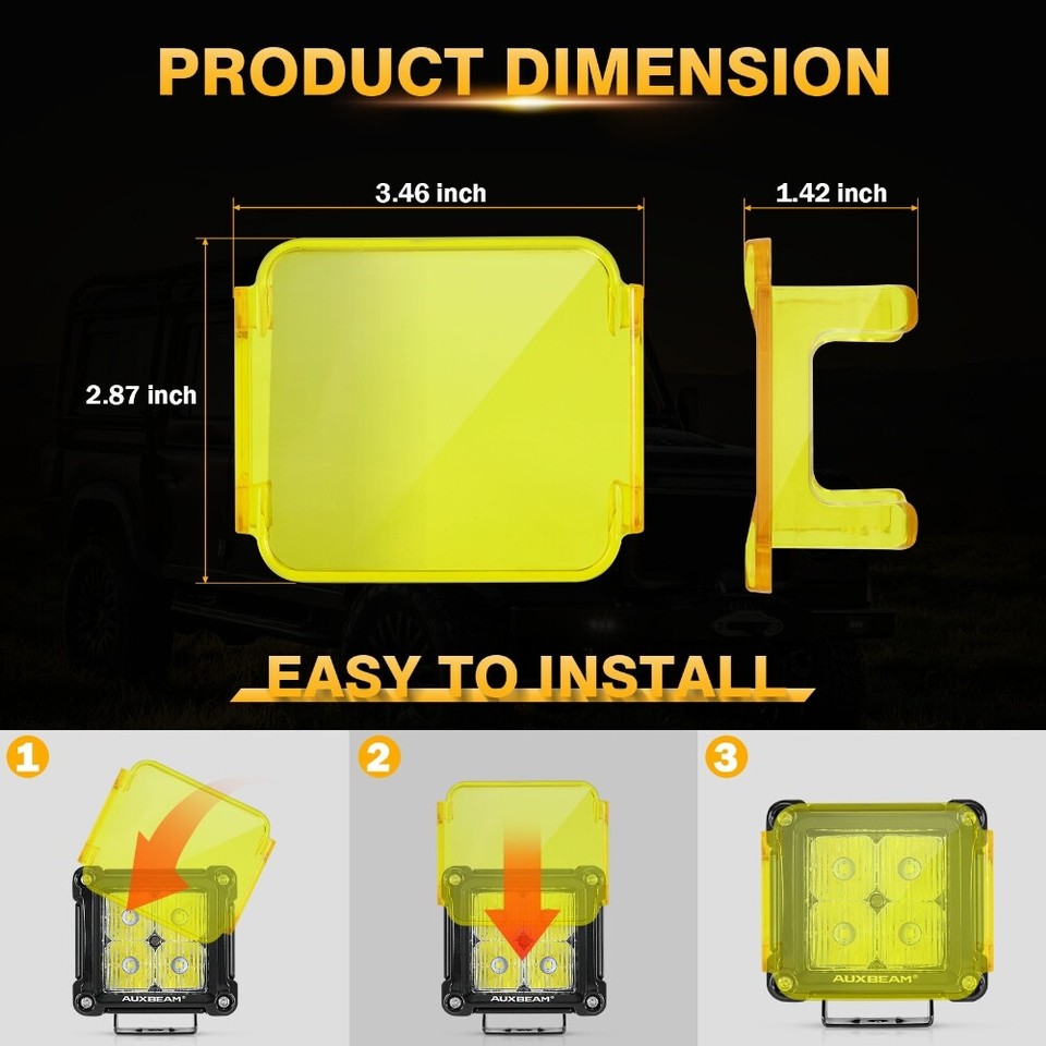 AUXBEAM Pair 3"inch Protective Amber Light Cover For LED Work Lights ...