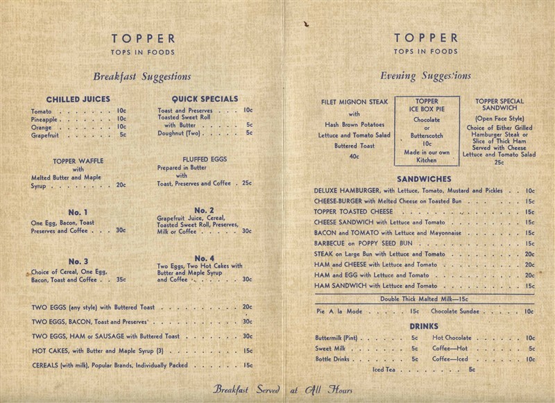 Topper Menu Tops in Foods Waco Texas 1940's | eBay