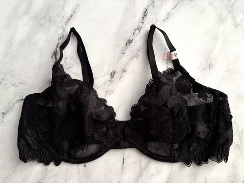 Victorias Secret Nwt Very Sexy Low Cut Demi Black Mesh Appliqué Floral ...