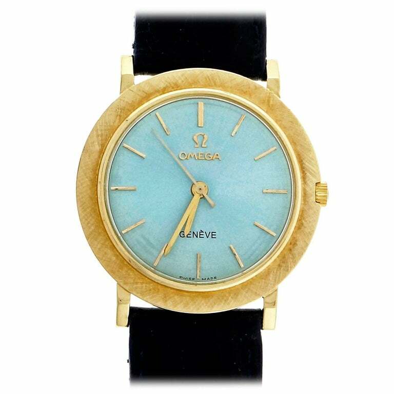 1950 18k Omega Wrist Watch Custom Colored Ice Blue Di… - Gem