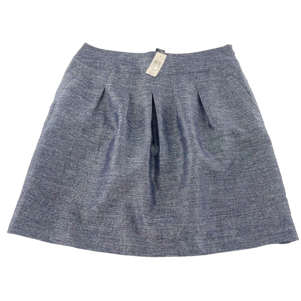 Ann Taylor Linen Blend Navy A-Line Skirt Size 10 Pleated Old Money ...