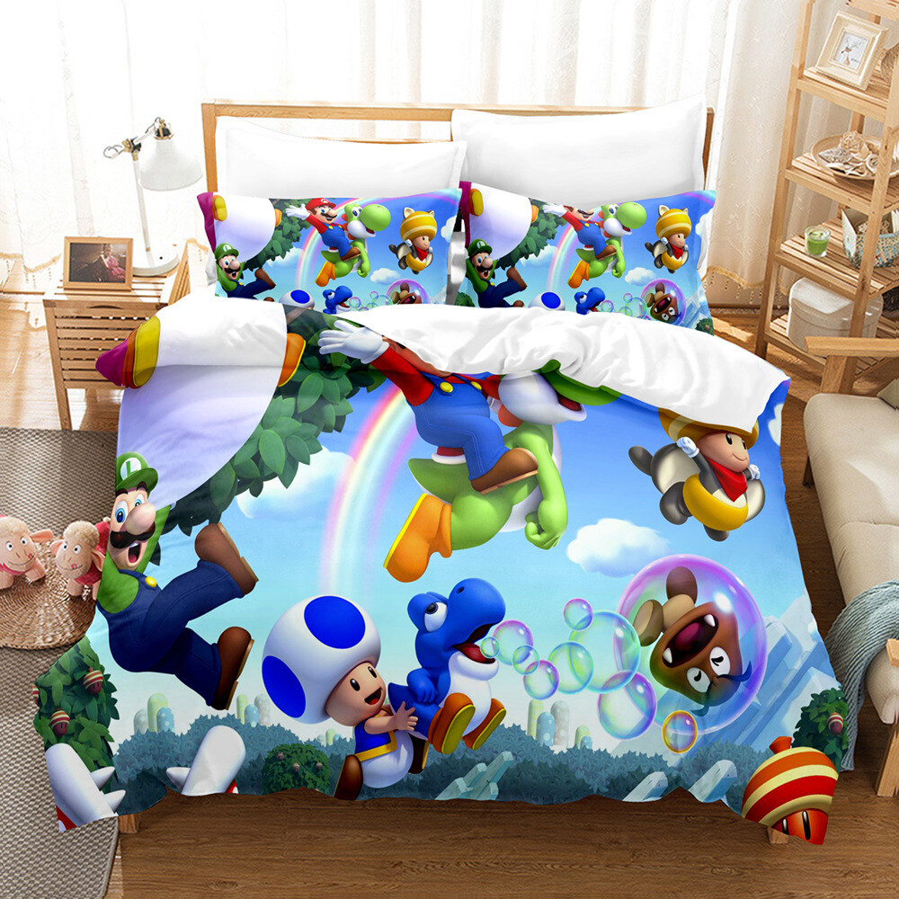 3D Super Mario Luigi Yoshi Duvet Quilt Cover Set Single/Double/Queen ...