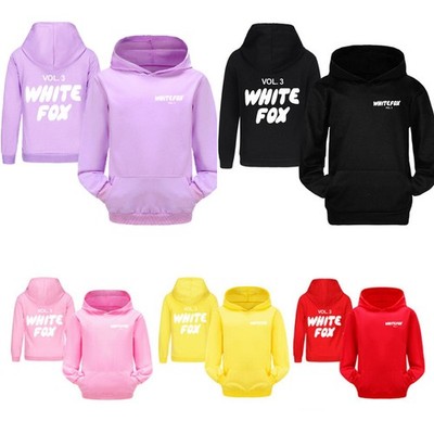 Boys Girls White Logo Fox Pocket Long Sleeve Hoodie Kid Casual Pullover ...