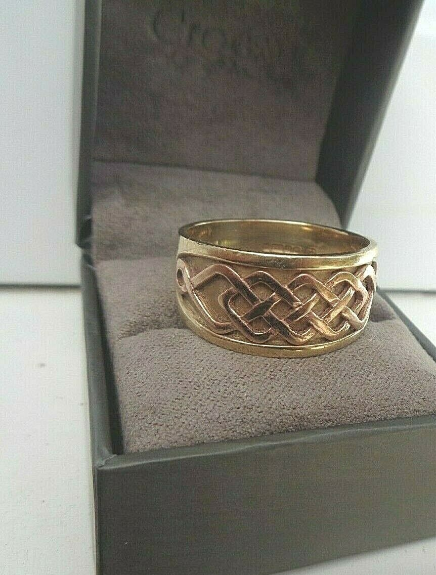 LARGE Clogau Welsh 9ct Rose & Yellow Gold CELTIC Ring h/m 1999 - size Z ...