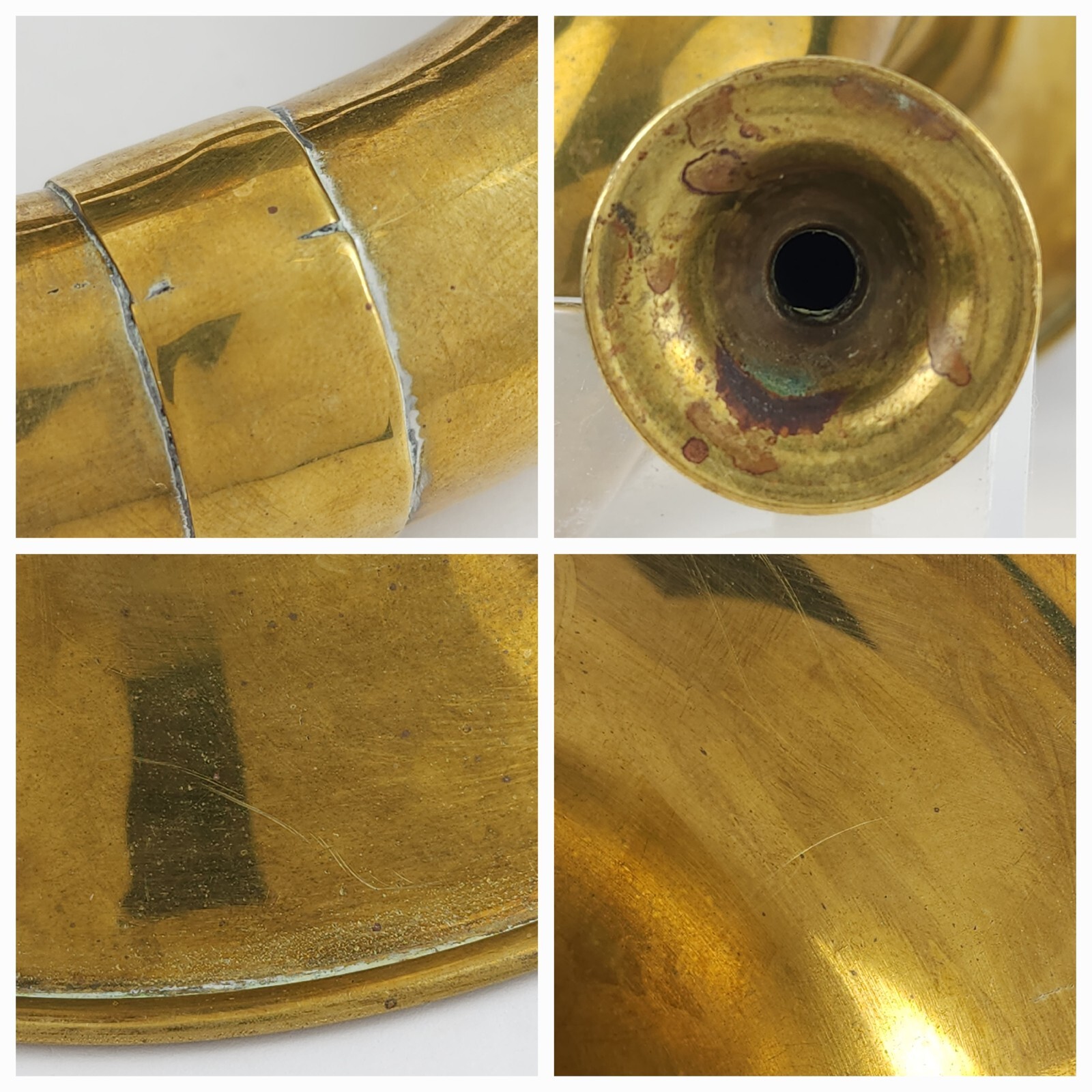 Vintage Brass Tone Metal Horn Short Bugle 6" Wide Bell Wind Musical ...