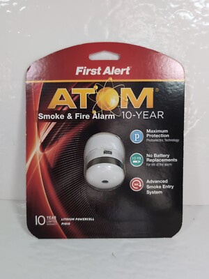 First Alert ATOM Smoke & Fire Alarm 10 Year Maximum Protection Model # ...