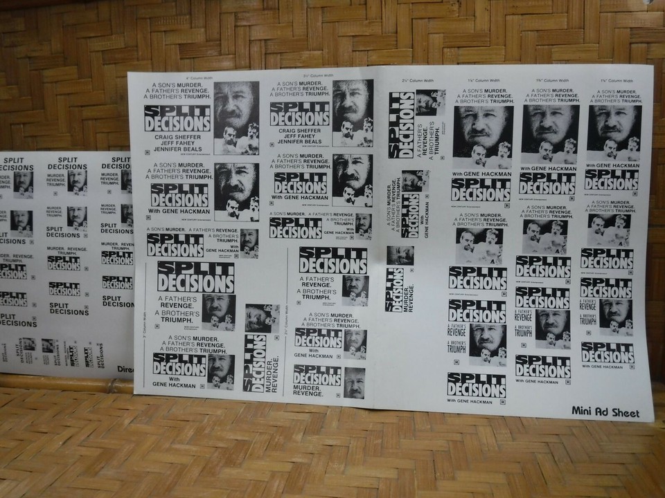 SPLIT DECISIONS Movie Mini Ad/Directory Slug Sheet Vintage Advertising ...