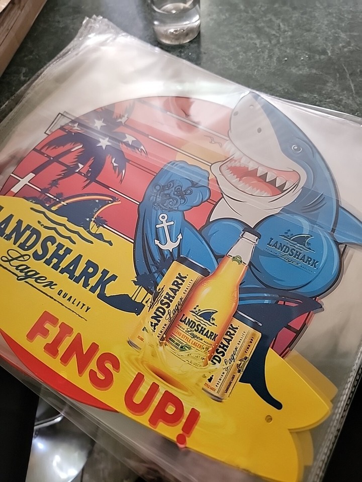 LANDSHARK SURFBOARD Fins Up Metal Sign 14" x 16" Mancave Bar Pub Décor ...