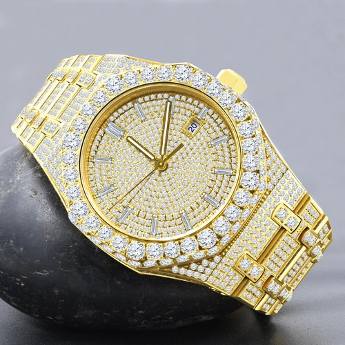 45mm Real Mens VVS MOISSANITE Watch Ice Out Automatic Movement Hip Hop ...