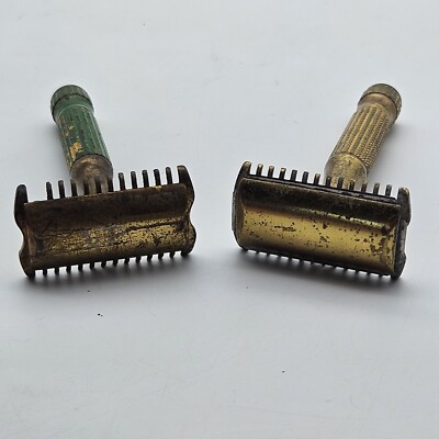 Segal Gold Tone Single Metal Safety Razor Lot Of 2 (One W Painted Green ...