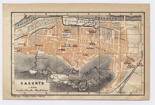1913 ORIGINAL ANTIQUE CITY MAP OF SAGUNTO / VALENCIA / SPAIN | eBay