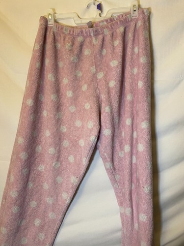 Womens Pink Fuzzy Fleece Sleep PJ Pants Pajamas polka Dots Plus Size 3X ...