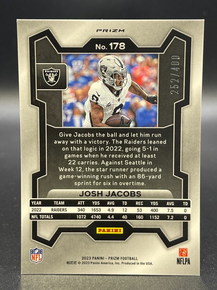 2023 Panini Prizm JOSH JACOBS Raiders #178 Premium Pandora 252/400 | eBay