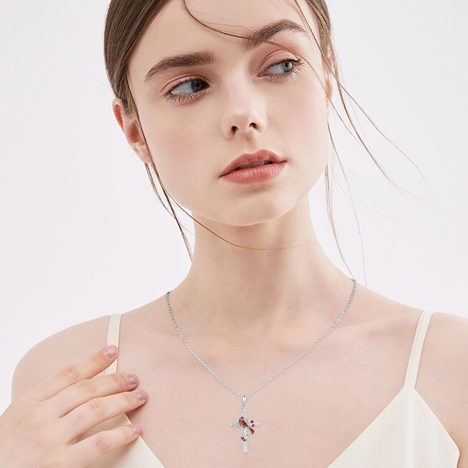 Cross Cardinal Necklace Red Bird 925 Sterling Silver Memorial Sympathy Pendant | eBay
