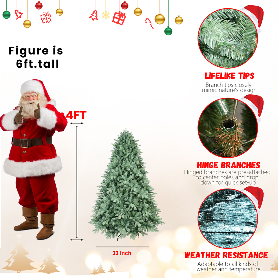 4FT Artificial Small Christmas Tree Full Classic Spruce Xmas Tree 600 ...