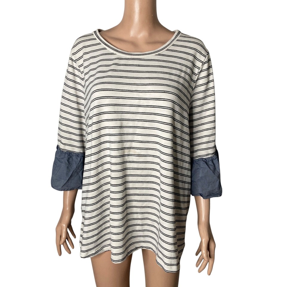 Lane Bryant Shirt Womens 18/20 Striped Bell Sleeve White Blue Plus | eBay