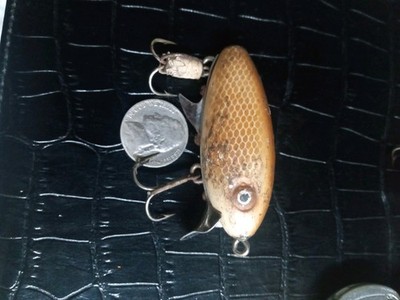 Vintage Clarks Water Scout Wooden 2.25" Fishing Lure USA Gold Scale ...
