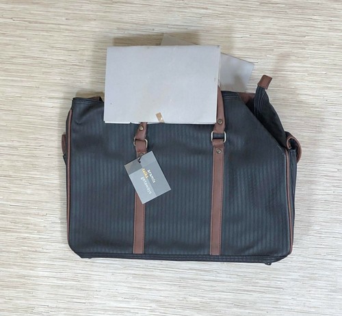 Aramis Talks Getaways Black Duffel Travel Bag Striped Brown Trim 20" x ...