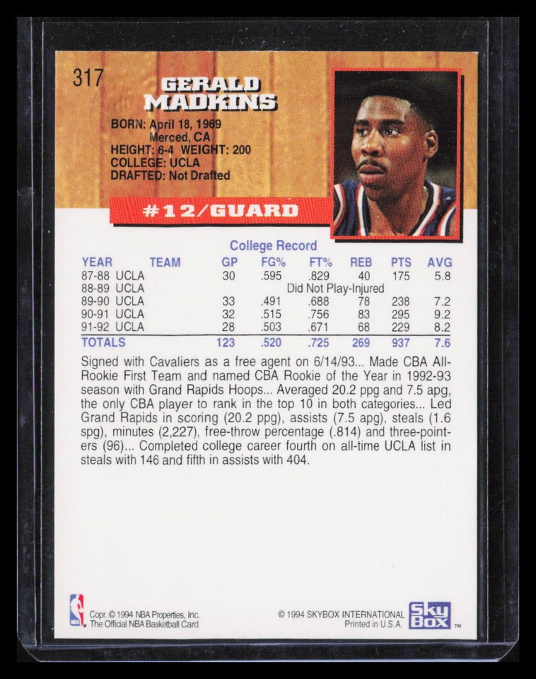 1993-94 NBA Hoops Gerald Madkins #317 Fifth Anniversary Gold RC | eBay