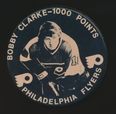 1981 Vintage Hockey Puck -PHILADELPHIA FLYERS (Bobby Clarke 1000 Points ...