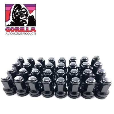 (32) Gorilla Flat Mag Super Duty OE Factory Style Black Wheel Lug Nuts ...