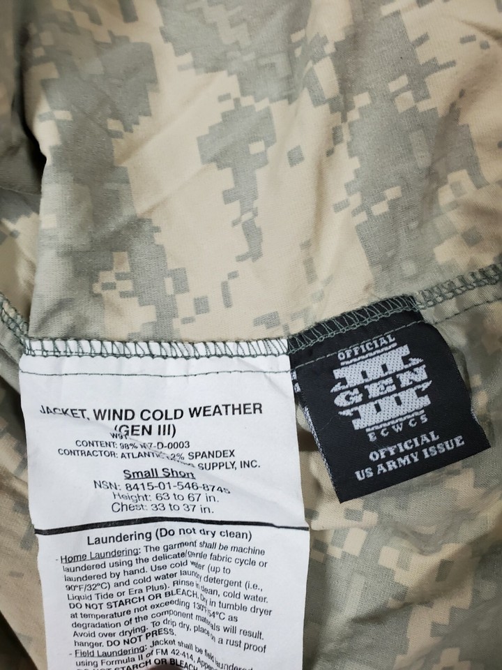 ACU GEN III ECWCS WIND JACKET LVL 4 WATER REPELLENT SMALL SHORT | eBay