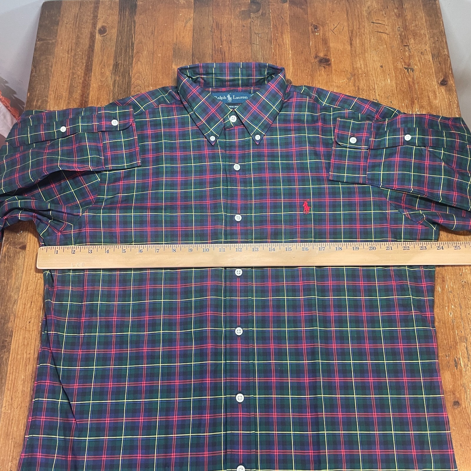 Polo Ralph Lauren Shirt Mens Large Green Red Plaid Button Up Casual ...