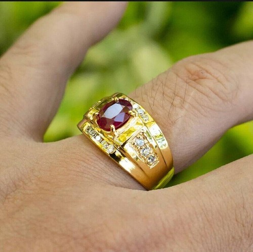 1CT Oval Lab Created Red Ruby & Diamond Statement Ring In 14K Yellow ...
