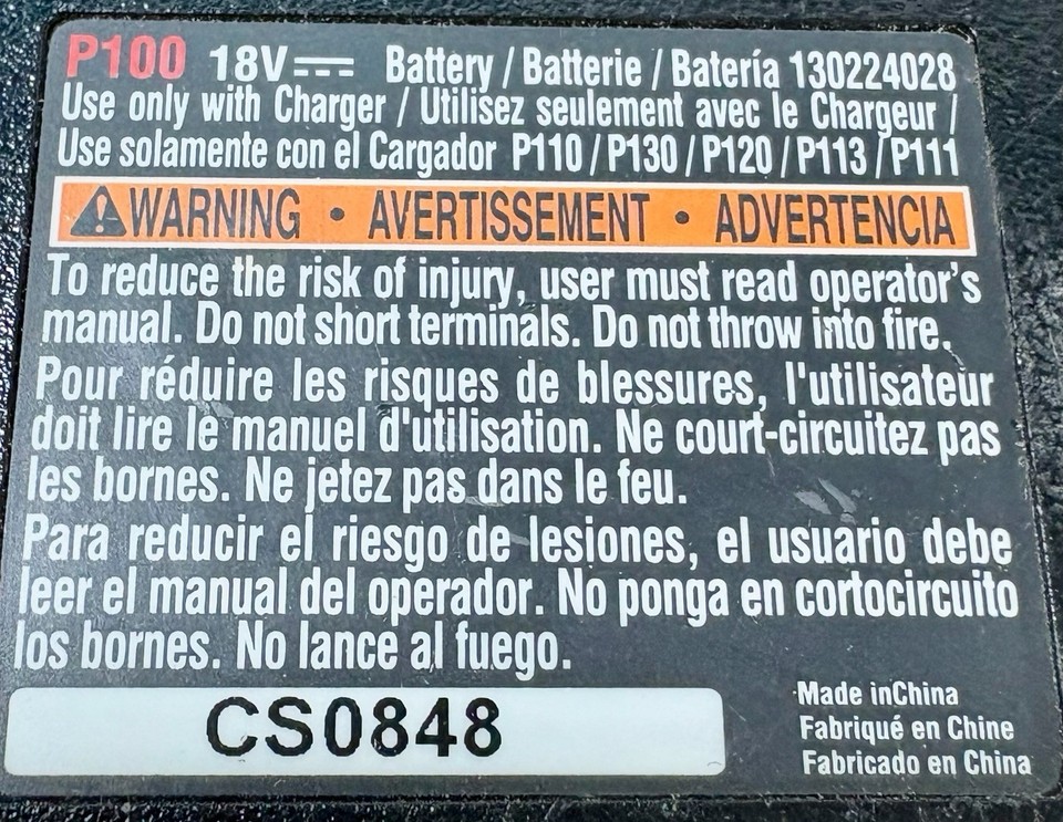 Bundle Ryobi 18V P110 NiCd Battery Charger & 2 P100 18V Batteries (G ...