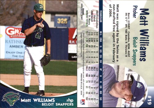 Matt Williams 2009 Grandstand Beloit Snappers Card FREE SHIP ...