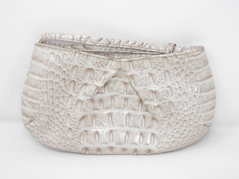 BRAHMIN Croc Embossed Wristlet • Zip Pouch Bag Clutch 9x5" Pleated ...