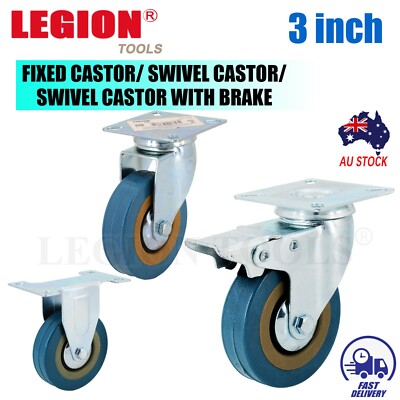 Castor Wheels 3" 75mm 3 inch Heavy Duty Fixed/Swivel/Brake Caster Grey ...